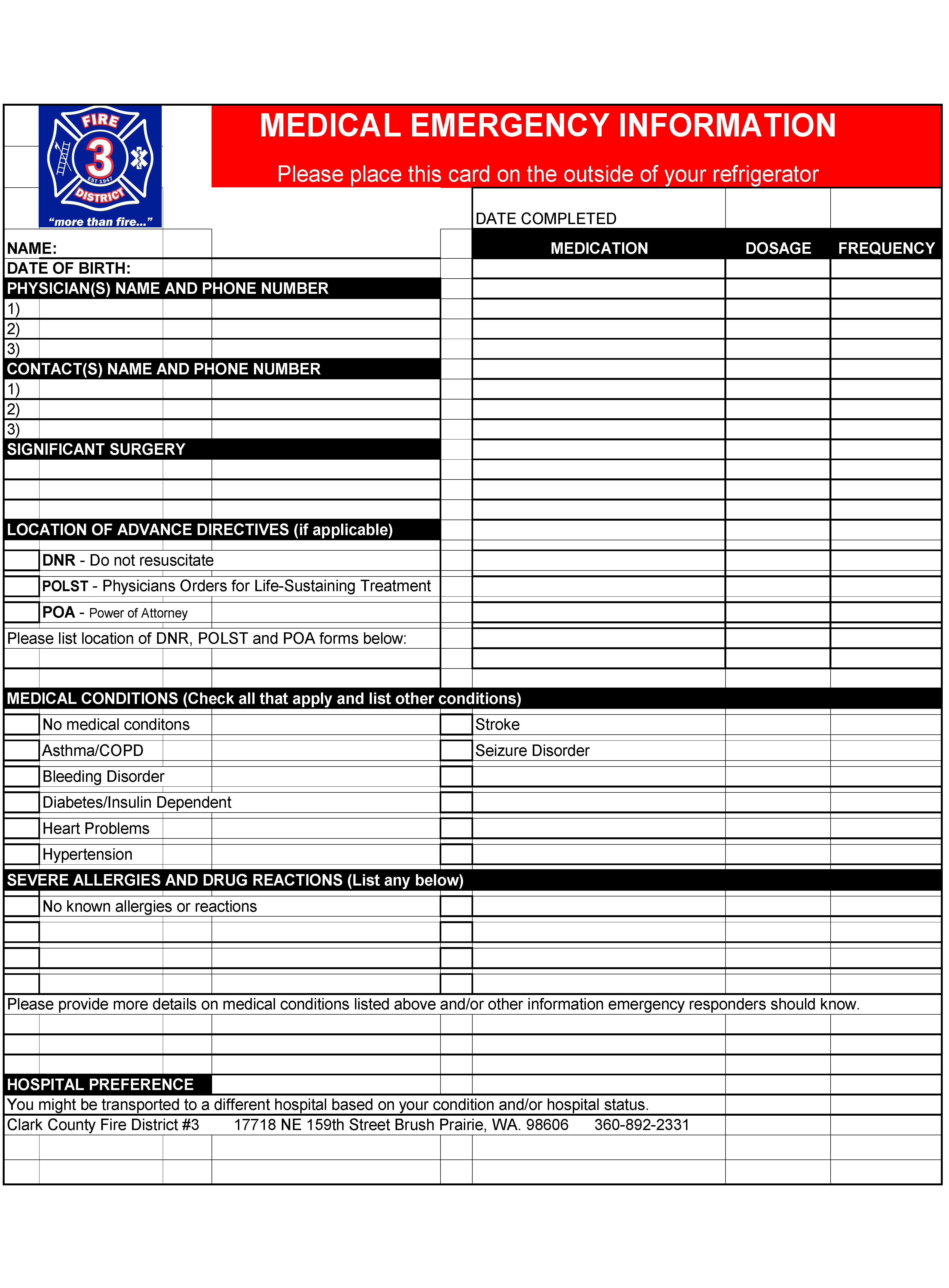 Medical Information Card